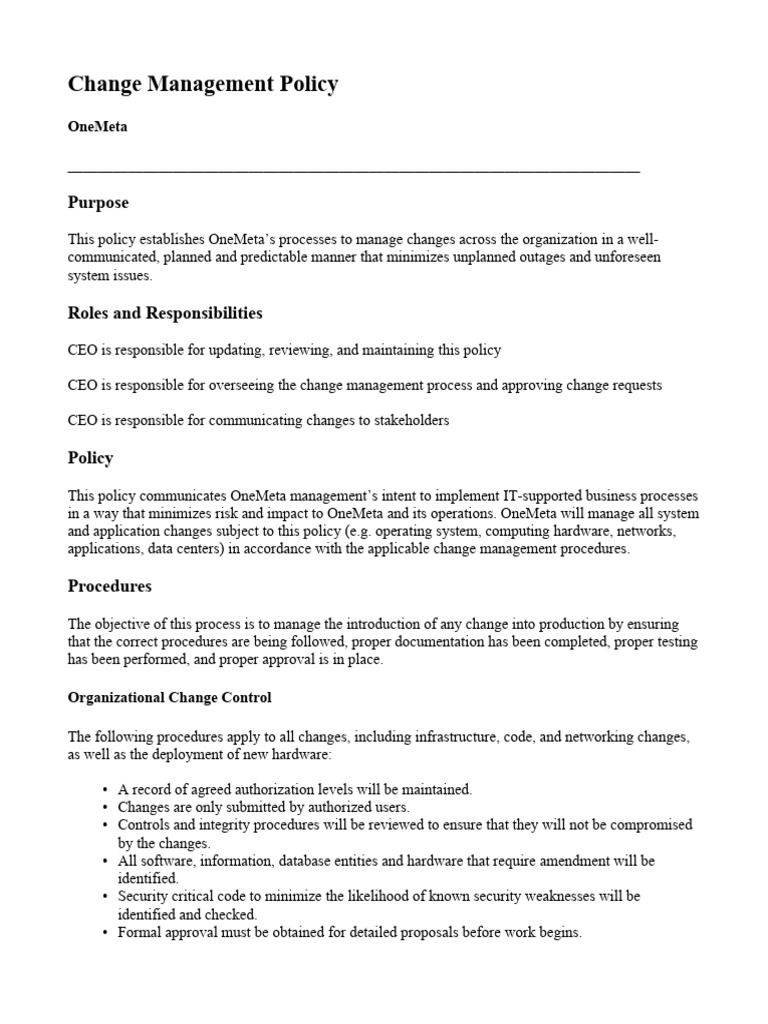 Change Management Policy | PDF