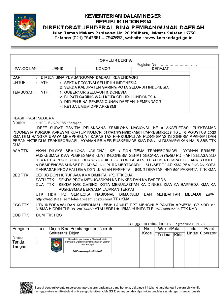 RDG Semiloka Nasional Nasional Ke 3, TGL 3-6 Okt 2023-Subdit KEsehatan | PDF