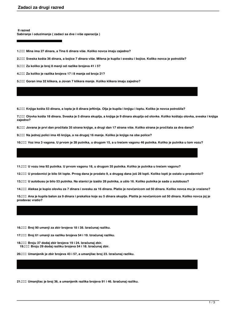 Zadaci Za Drugi Razred | PDF