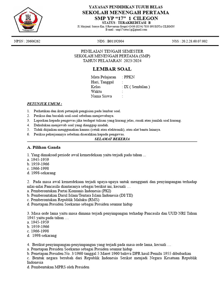 PTS PPKN Kelas 9 | PDF