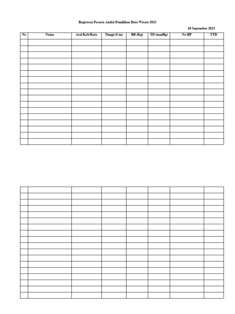 Form Registrasi Peserta Audisi Pemilihan Duta Wisata 2023 | PDF