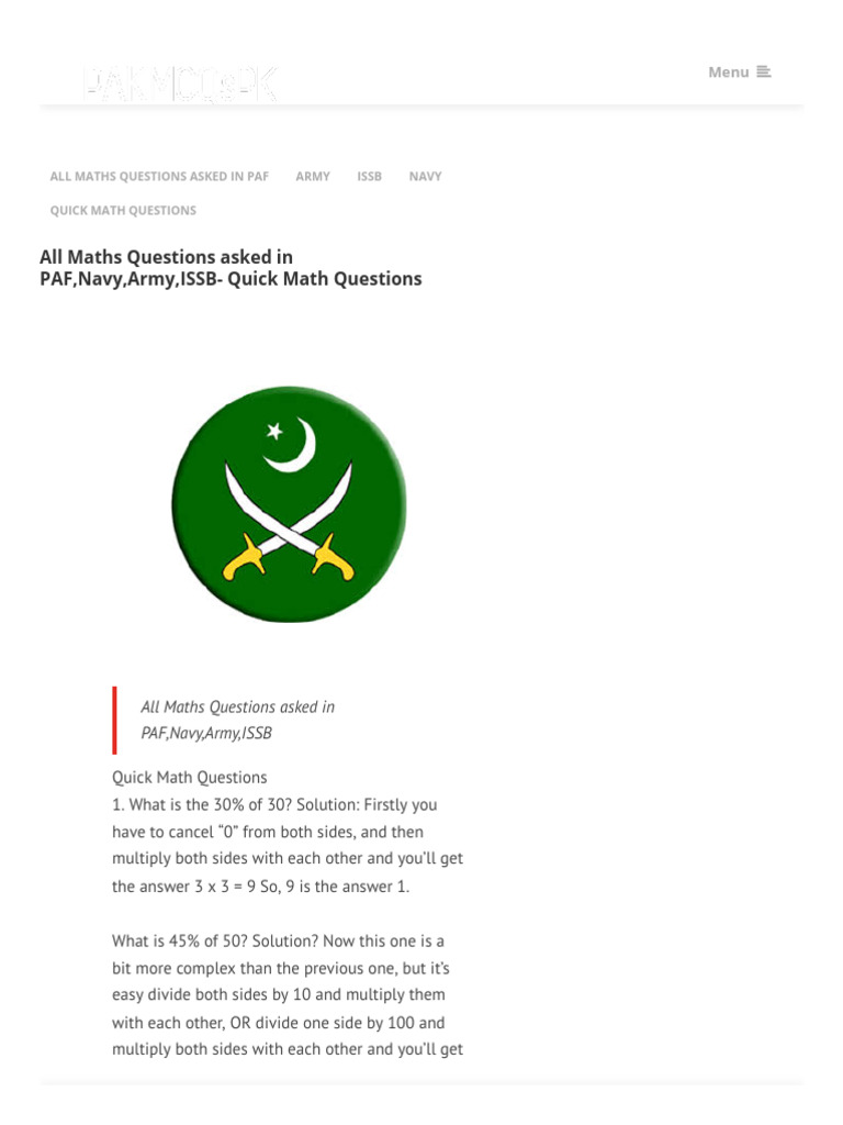 All Maths Questions asked in PAF,Navy,Army,ISSB- Quick Math Questions ...
