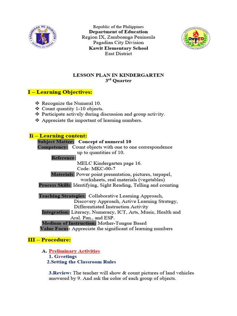 Kindergarten Lesson Plan: Counting to 10 | PDF | Teachers | Lesson Plan