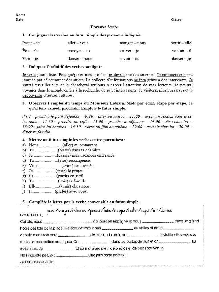 Conjugaison des verbes au futur simple | PDF | Études des langues ...