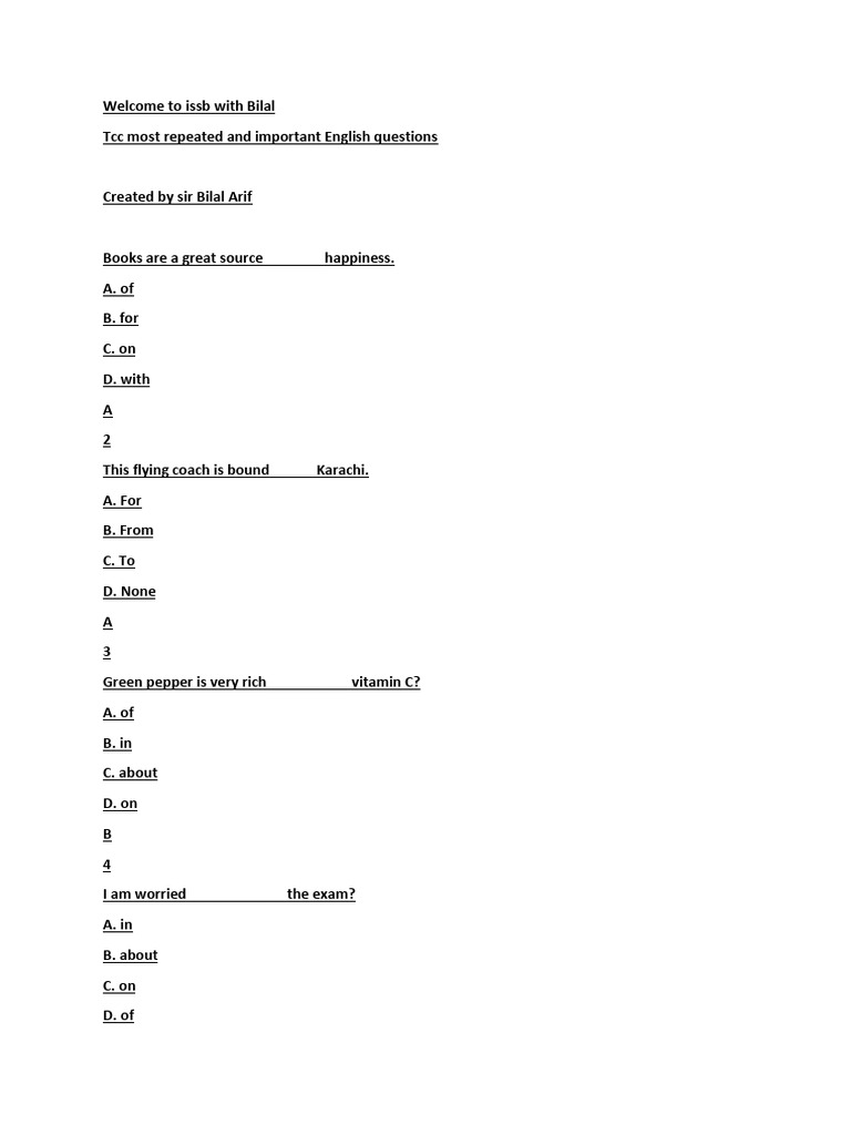 TCC English Vimp Questions | PDF | Sports & Recreation