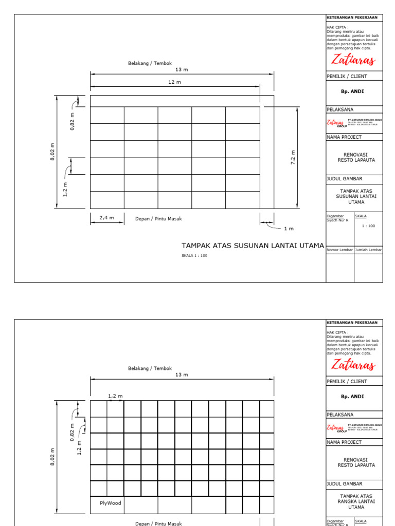 Cetak Sketsa Rangka Lantai Utama | PDF