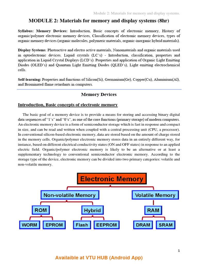 MODULE 2: Materials For Memory and Display Systems (8hr) | PDF | Random Access Memory | Read ...