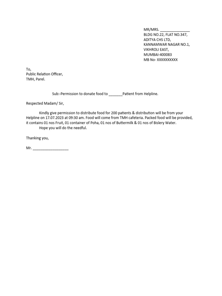 Food Donation Letter Format | PDF