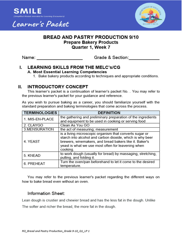 LP7 - RO - TLE HE BPP Grade 9 10 Q1 .Edited - Finalized | PDF | Breads | Dough