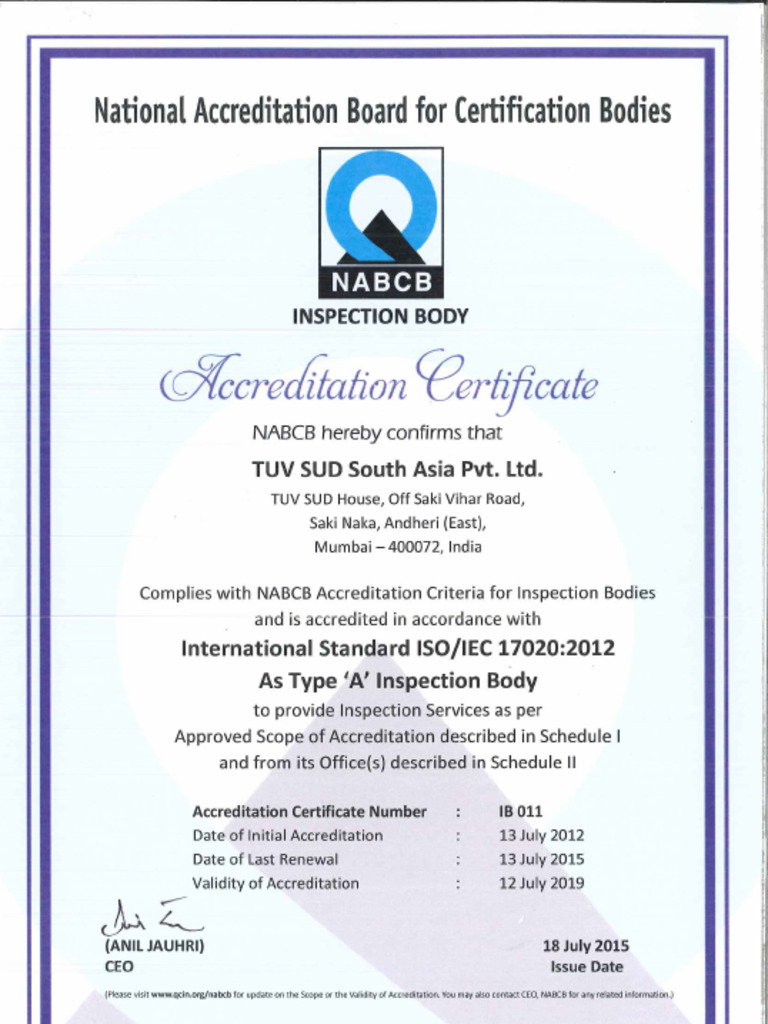 ISO 17020 Certificate Sample | PDF
