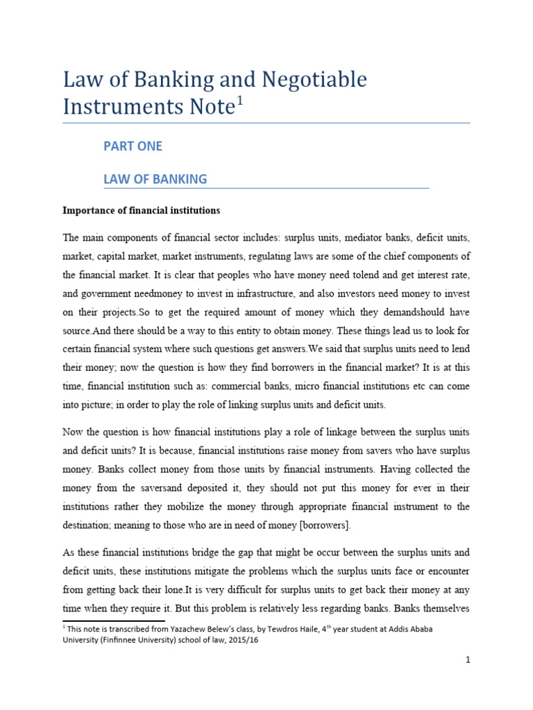 Lecture Note Law of Banking and | PDF | Banks | Financial Risk