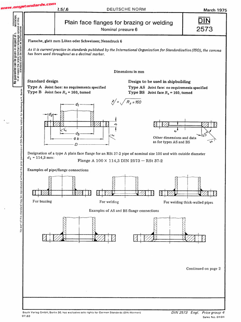 Din 2573 Flat Flange For Welding PN 6 | PDF