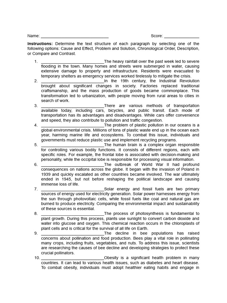 Text Structure Quiz | PDF