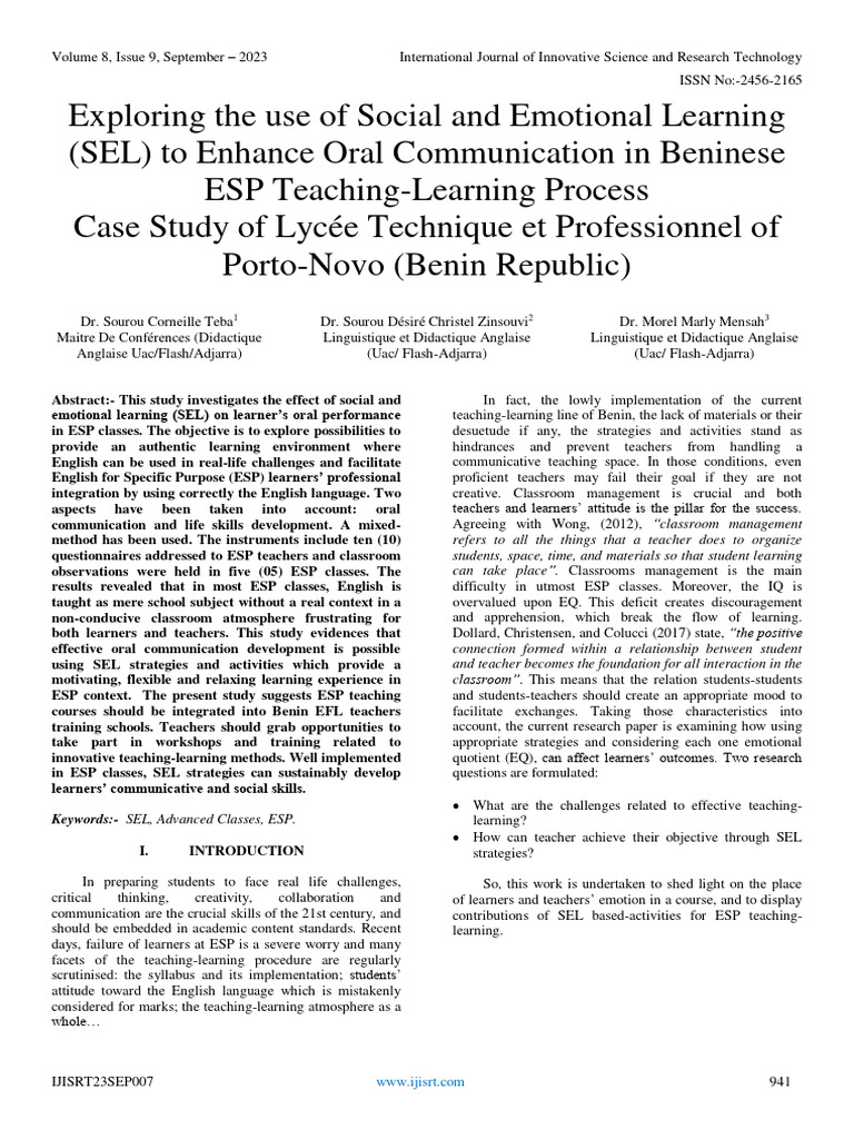 Keywords:-SEL, Advanced Classes, ESP | PDF | Learning | Emotional ...