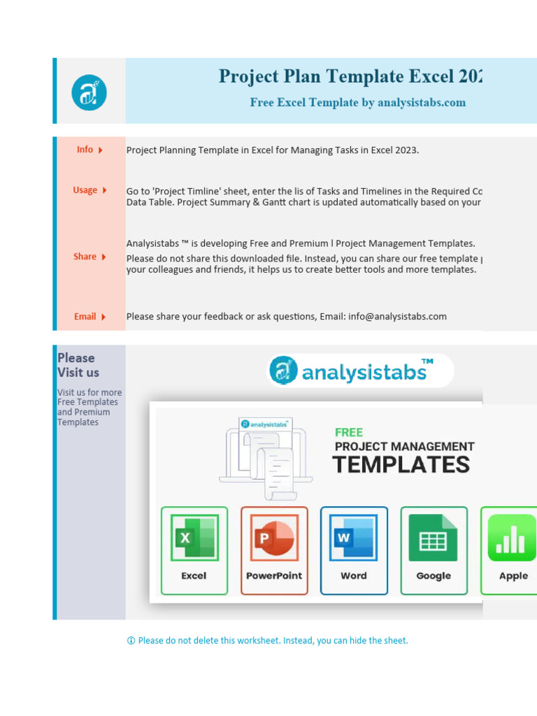 Project Plan Template Excel 2023 | PDF
