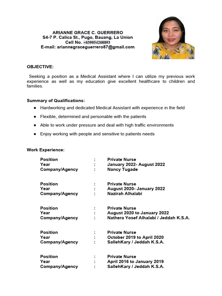 ARIANNE GRACE C Guerrero SG Resume - Docx Age 31 | PDF | Service ...