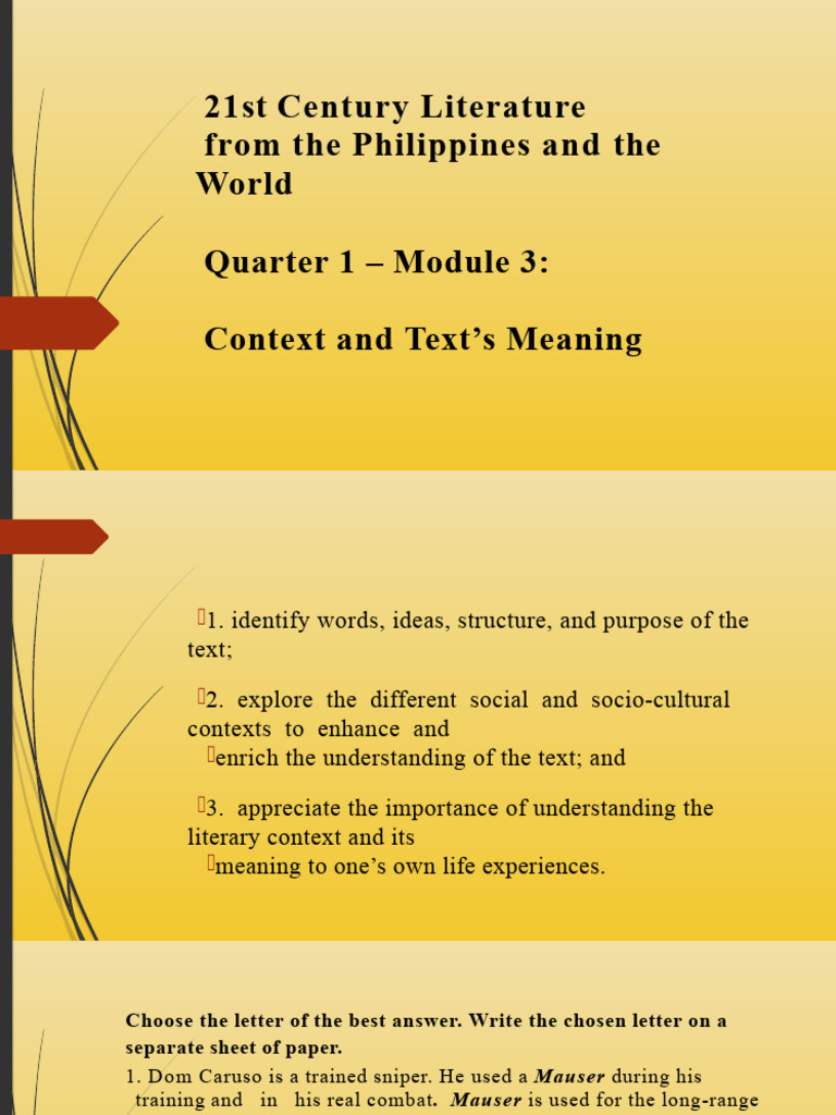 21stCenturyLiterature - Mod3 - Context and Text's Meaning Done | PDF