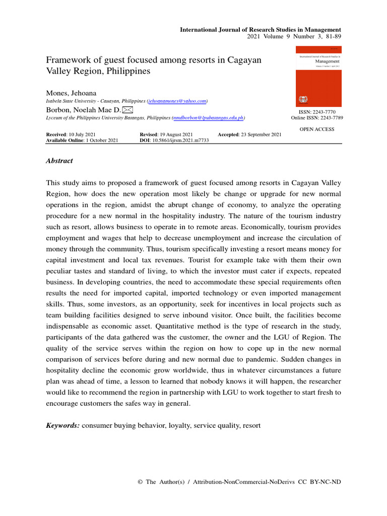 Framework of Guest Focused Among Resorts | PDF | Tourism | Customer ...