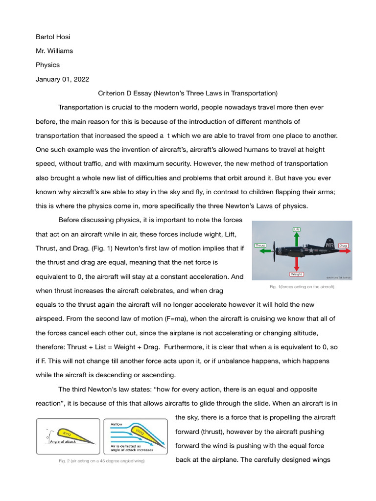 IB MYP Science Essay - Newton's Three Laws in Transportation | PDF | Aircraft | Force