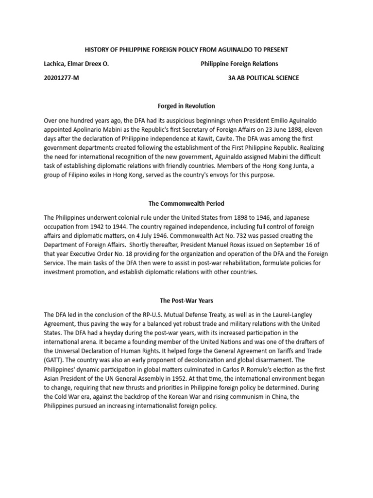 History of Philippine Foreign Policy From Aguinaldo to Present | PDF ...