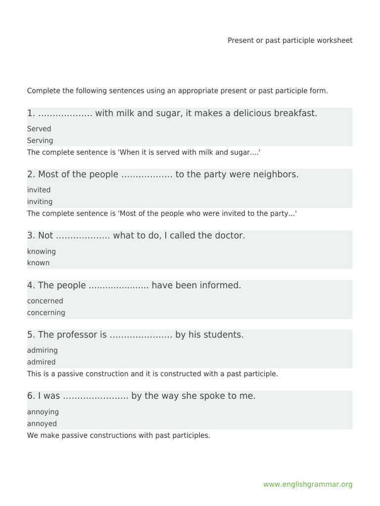 Present or Past Participle Worksheet Com | PDF | Language Arts & Discipline