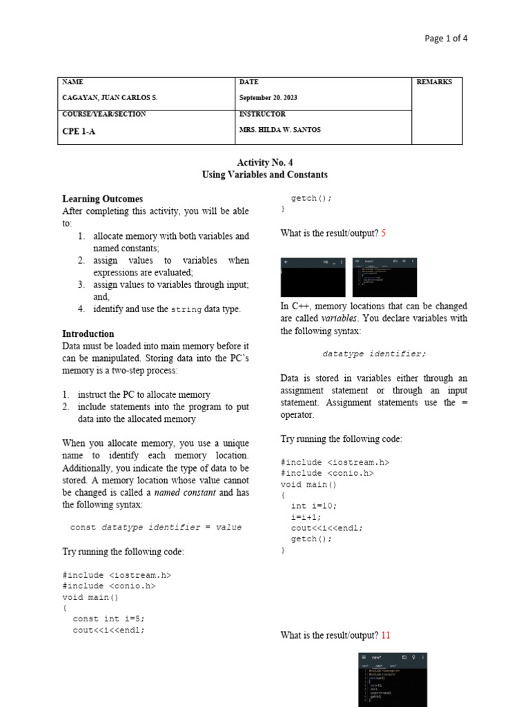 Activity 4 de Guzman Yasmien m. | PDF | Variable (Computer Science) | Computer Program