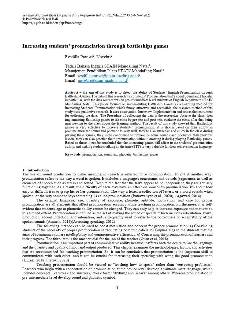 Boosting Pronunciation with Battleship Games | PDF | Speech | Stress ...