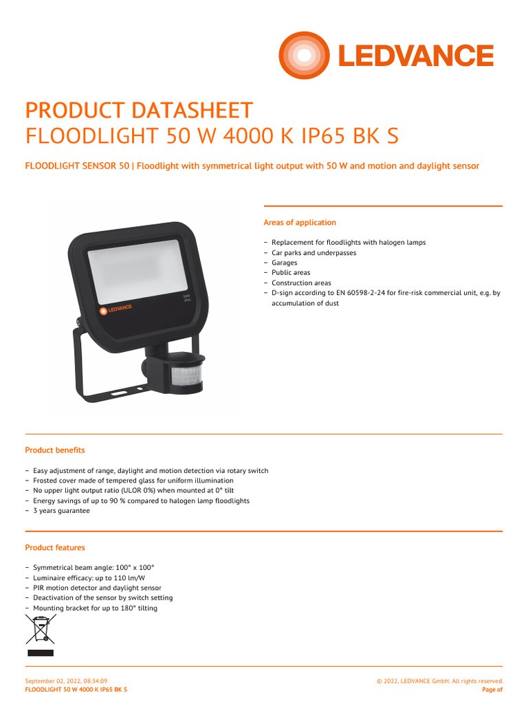 50W LED Floodlight with Sensor | PDF | Science & Mathematics ...