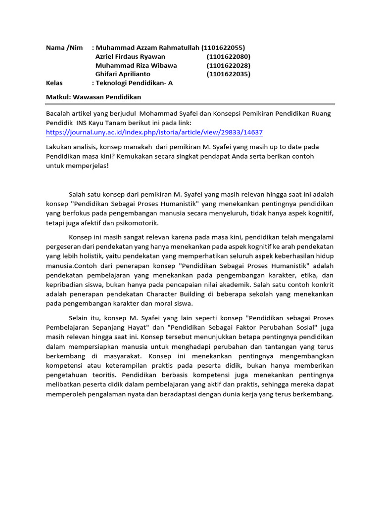 Relevansi Pemikiran M. Syafei dalam Pendidikan | PDF | Karier ...