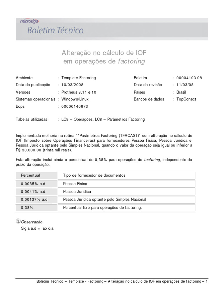 Alteração do Cálculo de IOF no Factoring | PDF