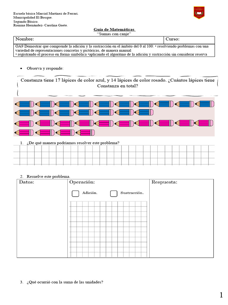 Guia Clase 02 U3 Sumas Con Canje | PDF | Matemáticas | Matemáticas ...