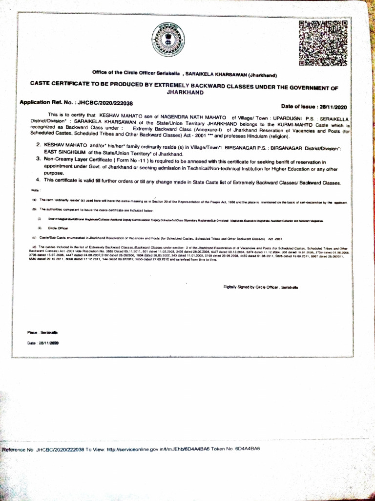 Keshav Caste Certificate | PDF
