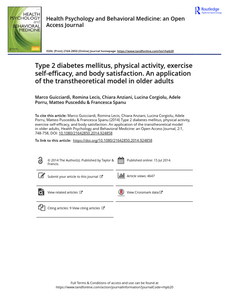 Type 2 Diabetes Mellitus Physical Activity Exercise Self Efficacy and ...