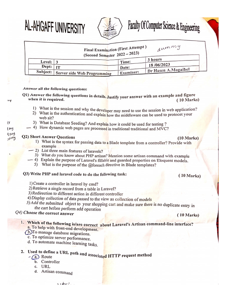 final exam server side web programming - ٠٢٠٤٤٣ | PDF