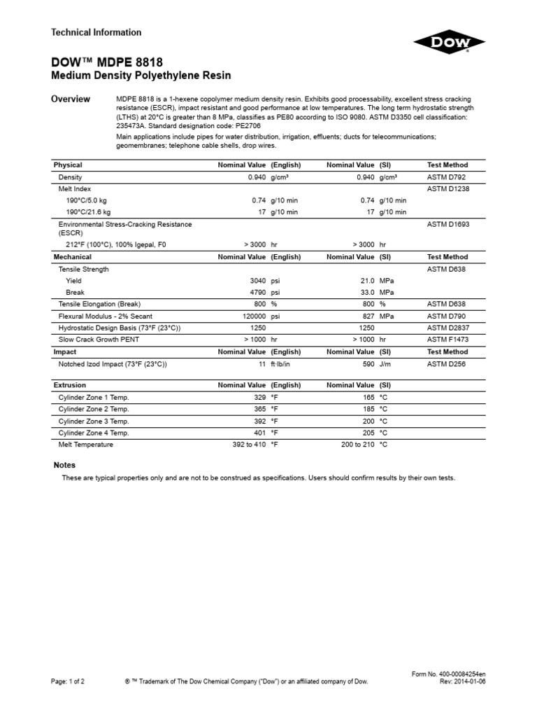 400 00084254en Dow Mdpe 8818 Tds | PDF