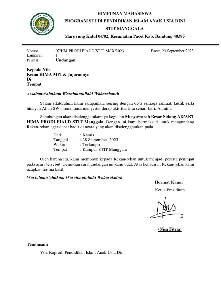 Surat Undangan Ketua Hima Mpi | PDF