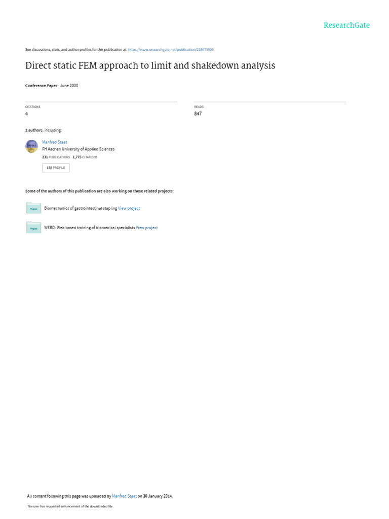 Direct Static FEM Approach To Limit and Shakedown | PDF | Stress (Mechanics) | Plasticity (Physics)
