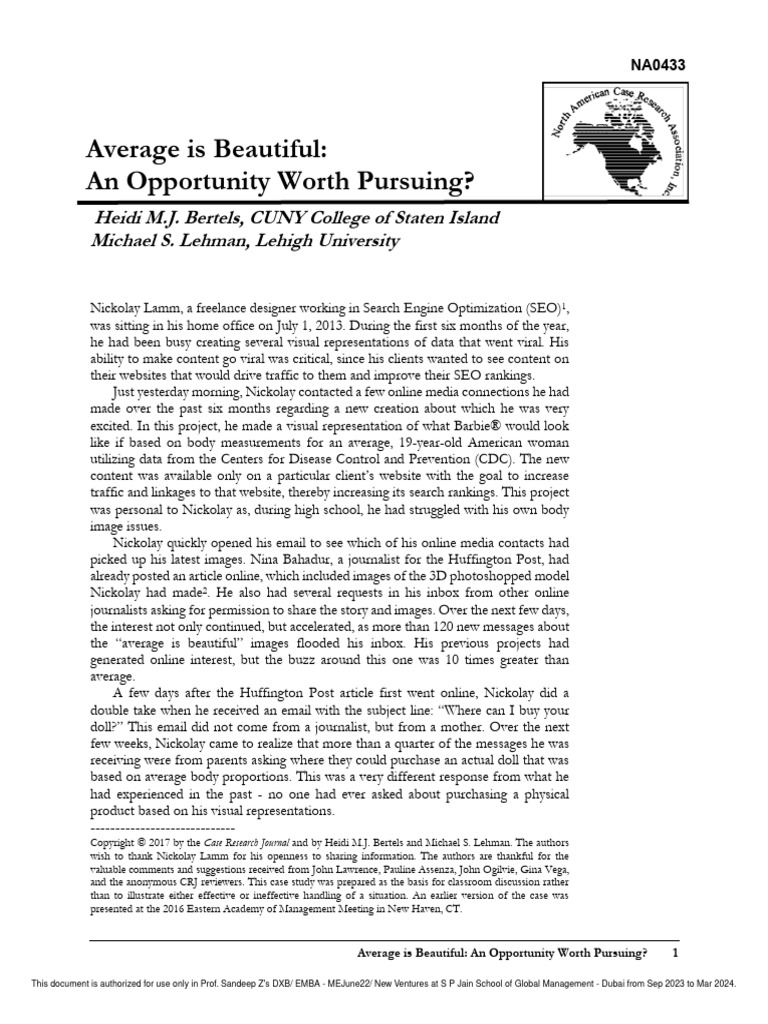 Average Is Beautiful An Opportunity Worth Pursuing | PDF | Barbie ...