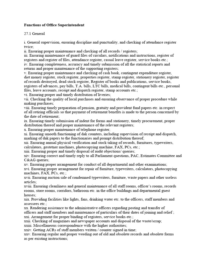 Functions Of Office Superintendent Srta Ta Pdf Expense Money