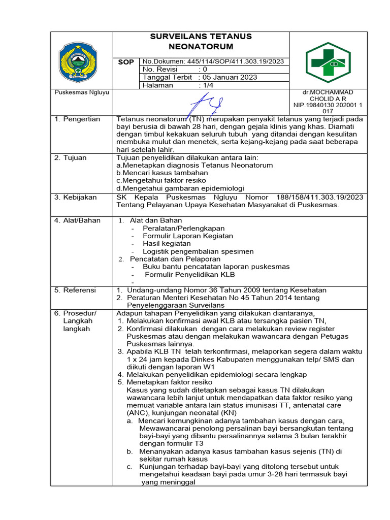 SOP Surveilans Tetanus Neonatorum | PDF | Kesehatan Holistik