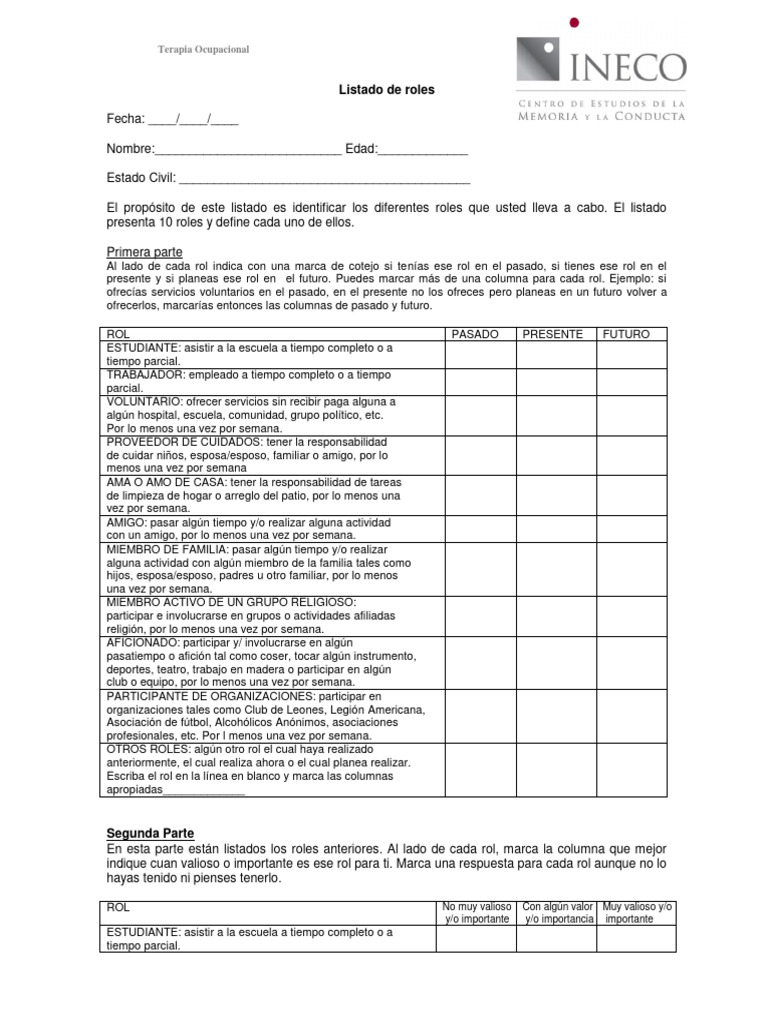 Listado de Roles - MOHO | PDF | Ama de casa