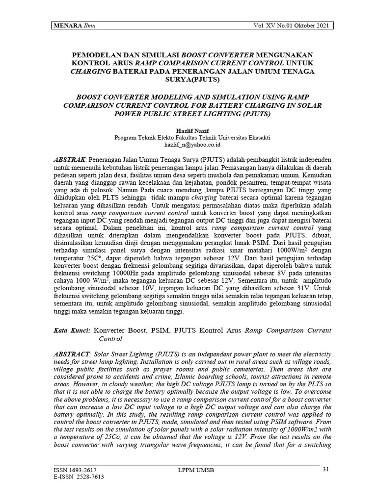 Pemodelan Dan Simulasi Boost Converter Mengunakan Kontrol Arus Ramp ...