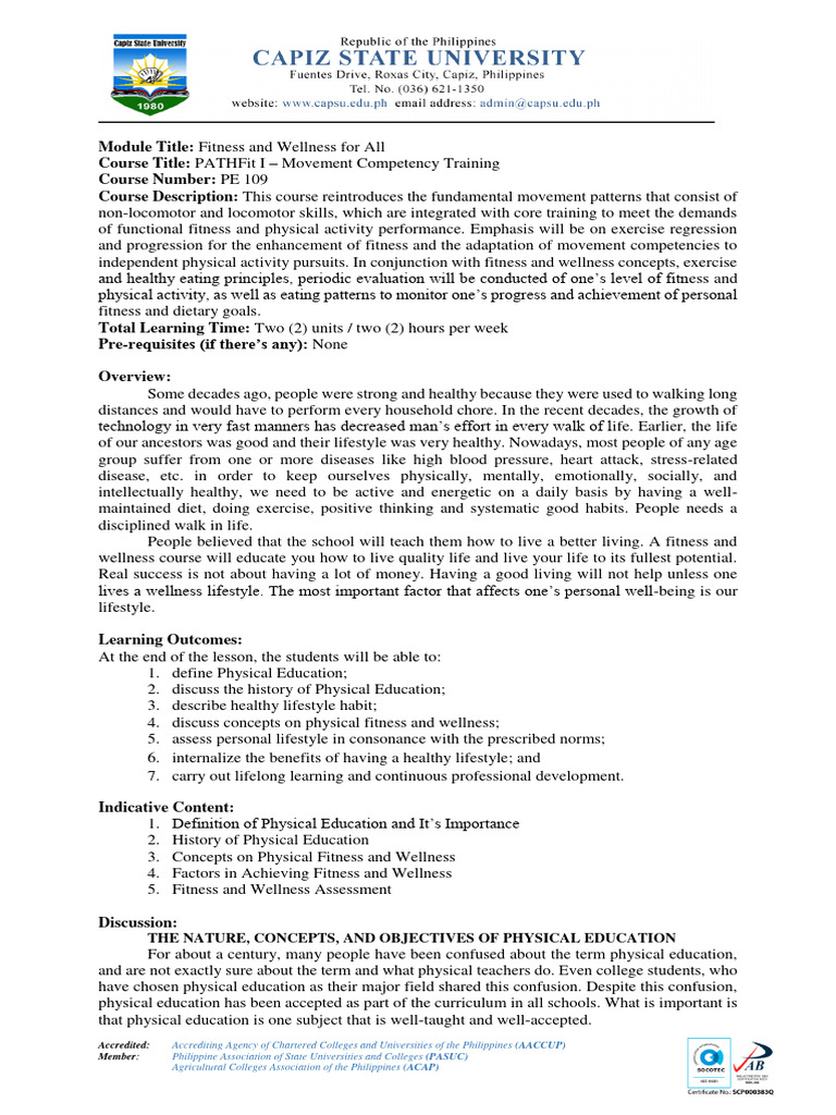 Fitness and Wellness Course Overview | PDF | Wellness | Science ...