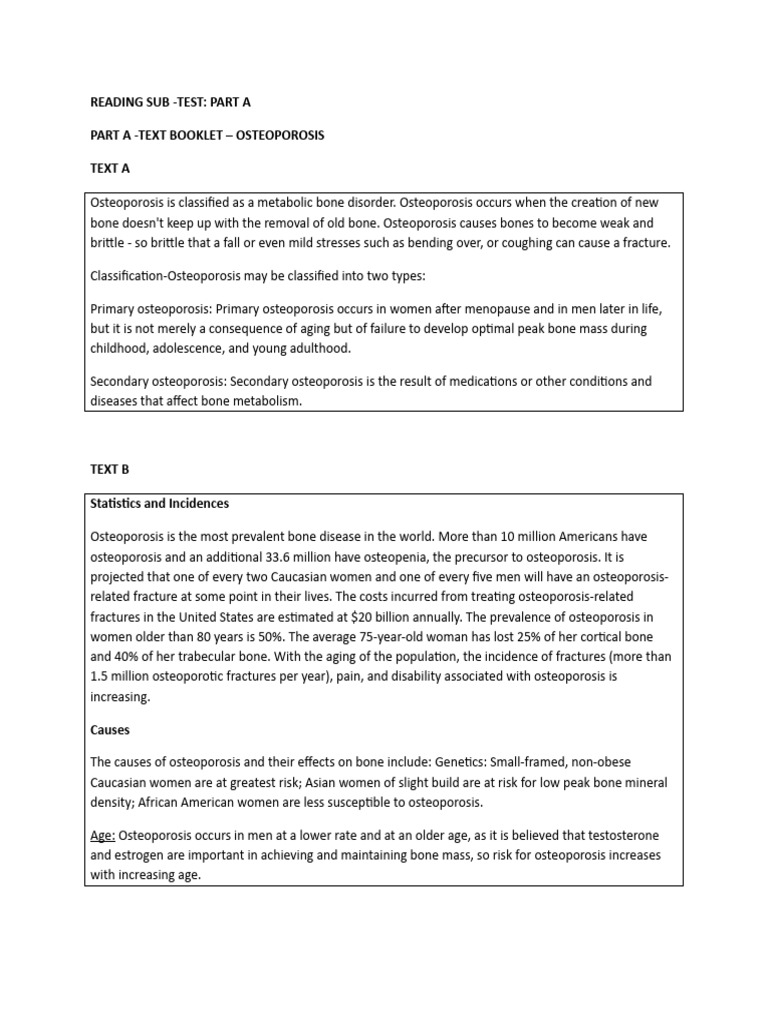 OET Reading - Osteoporosis | PDF