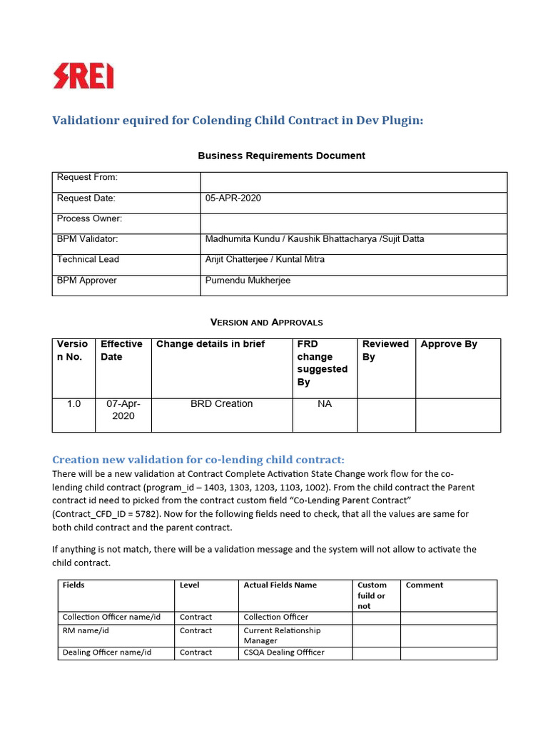 BRD For Co-Lending Contract Validation | PDF | Law