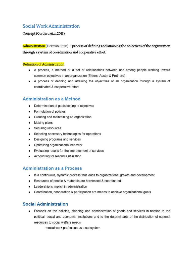 Social Work Administration HANDOUTS | PDF