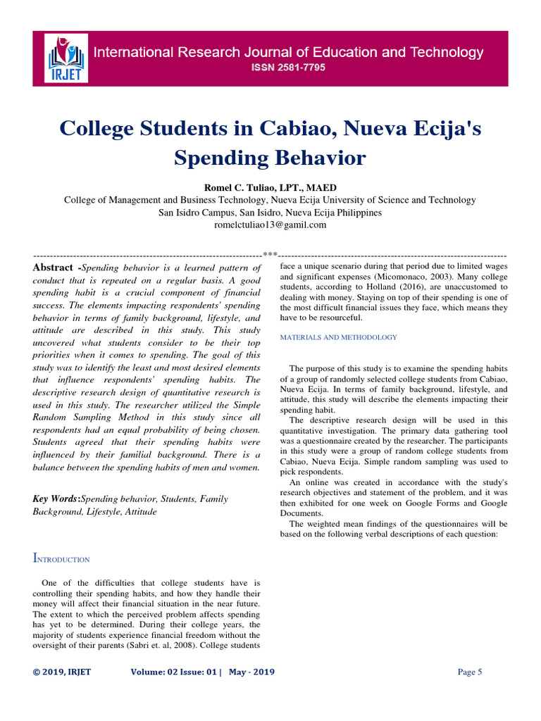 College Students in CabiaoNueva Ecijas Spending Behavior | PDF ...