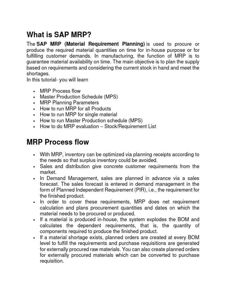 MRP Run | PDF | Supply Chain Management | Business Process Management
