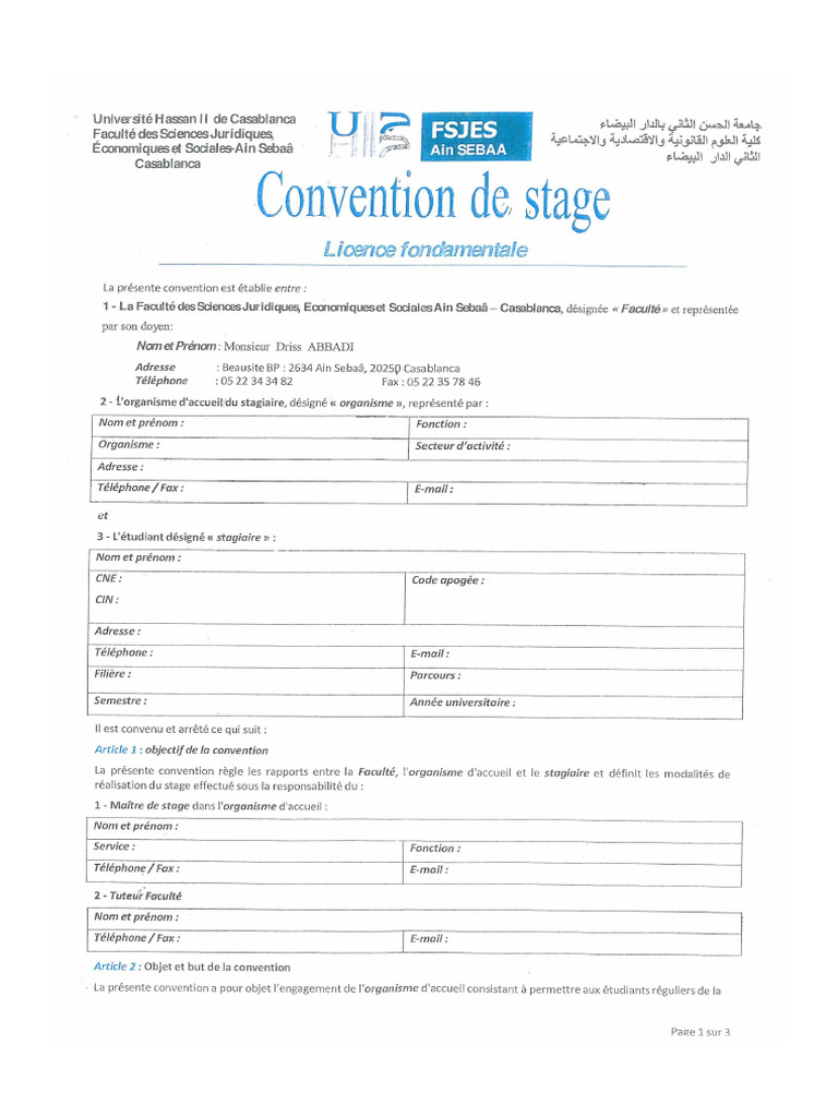 Convention de Stage | PDF