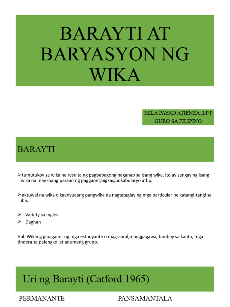 Barayti at Baryasyon NG Wika | PDF